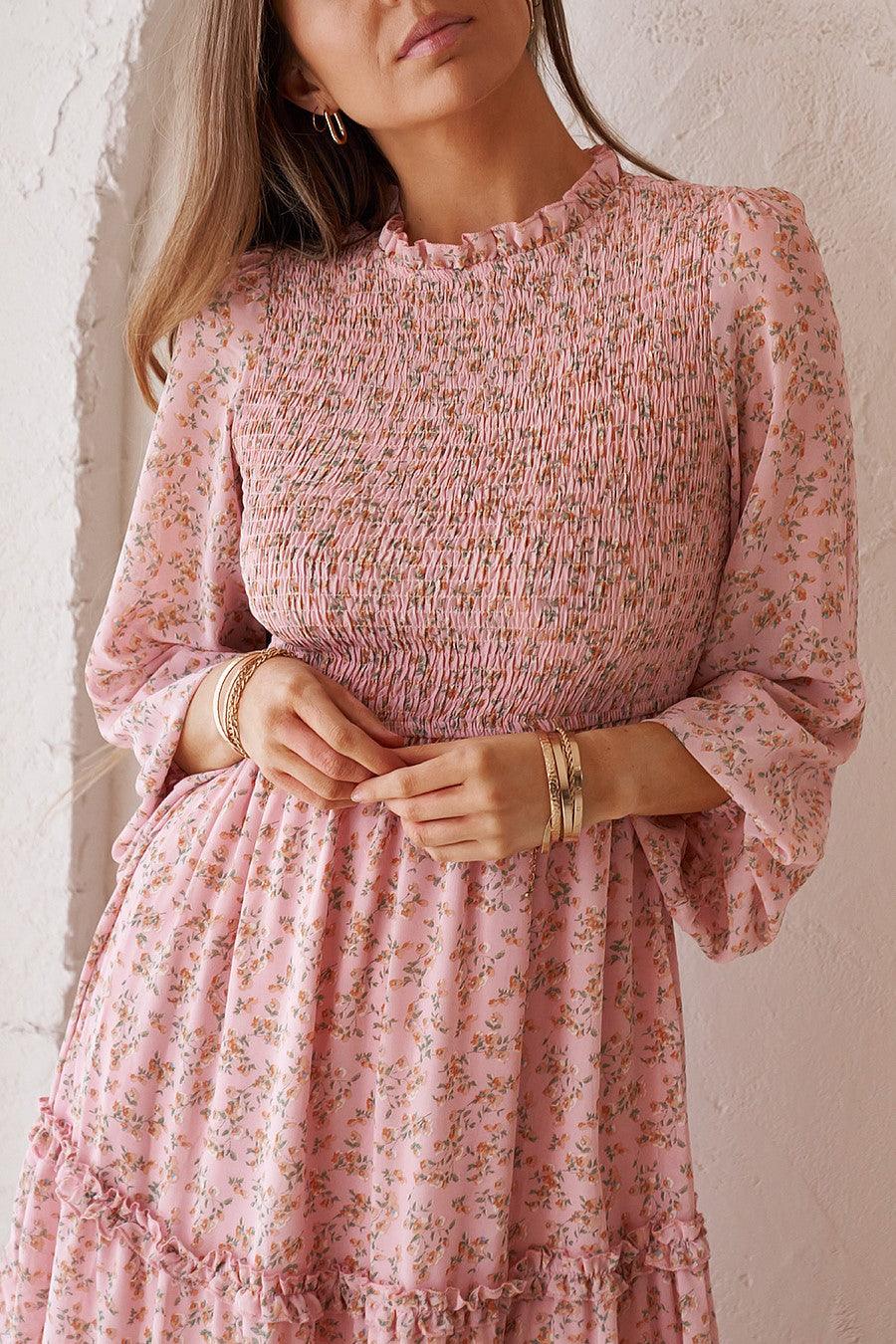 Juniper Shirred Dress - Blush | JAUS